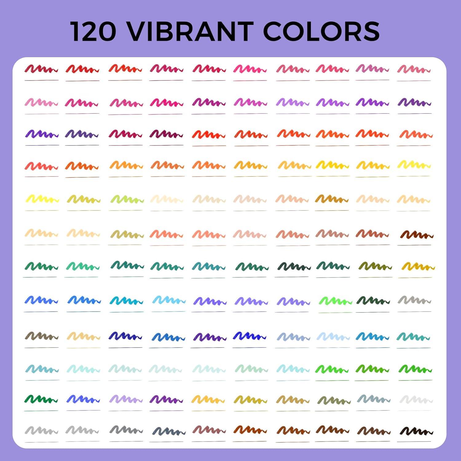 Artecho 120 Colors Markers for Adult Coloring Books, Dual Tip Markers ...